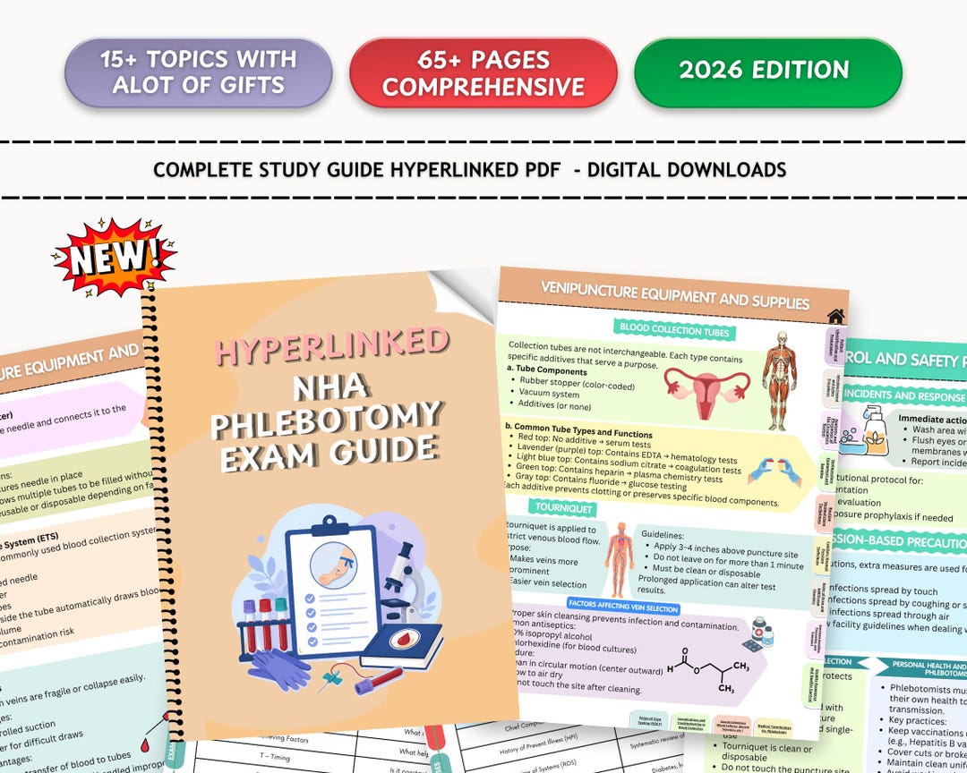NHA Phlebotomy Exam Guide Bundle, 65+ Pages, 15+ Topics, Hyperlinked ...