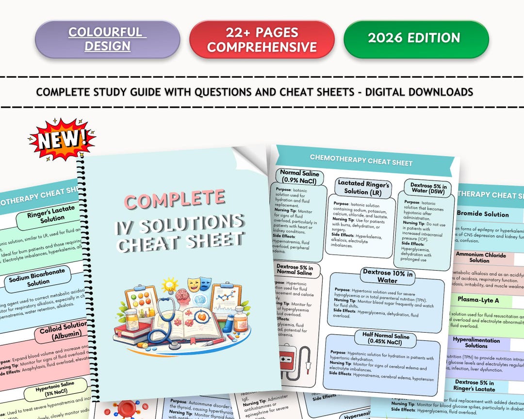 IV Solutions Cheat Sheet | 2026 Nursing Pharmacology Notes (PDF) - Etsy