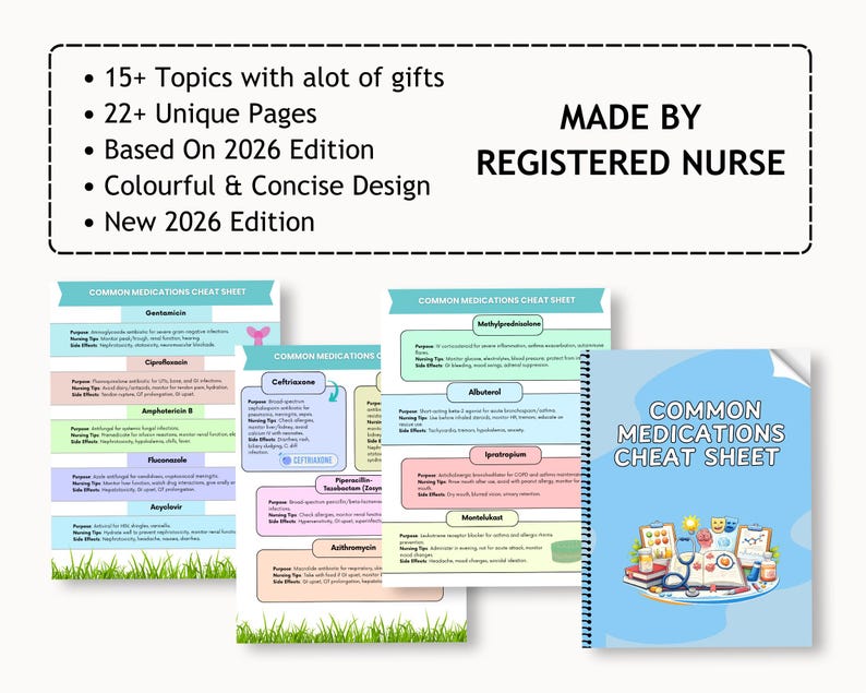 Common Medications Cheat Sheet - Nursing Study Guide & Questions ...