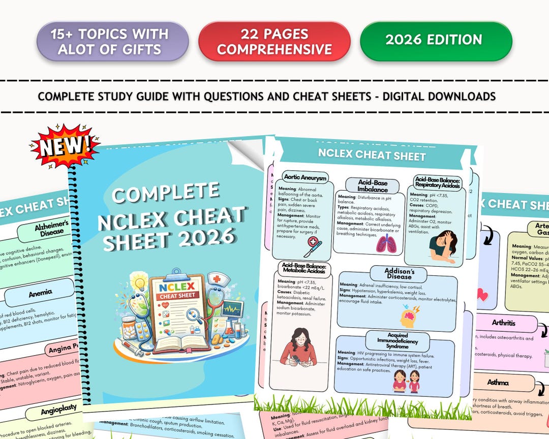 Complete NCLEX Cheat Sheet 2026 - Essential Study Guide for Nursing Students - Etsy