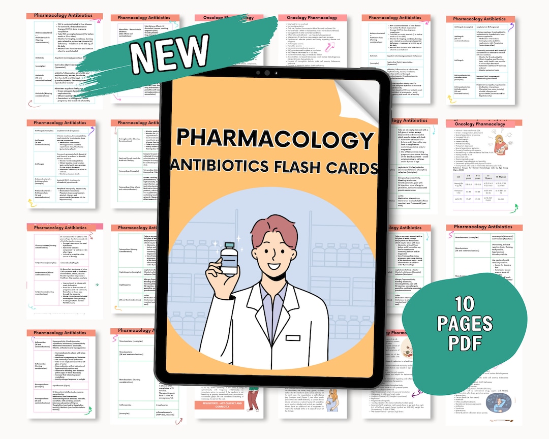 Pharmacology Antibiotic Flashcards Bundle, Nursing Pharmacology ...
