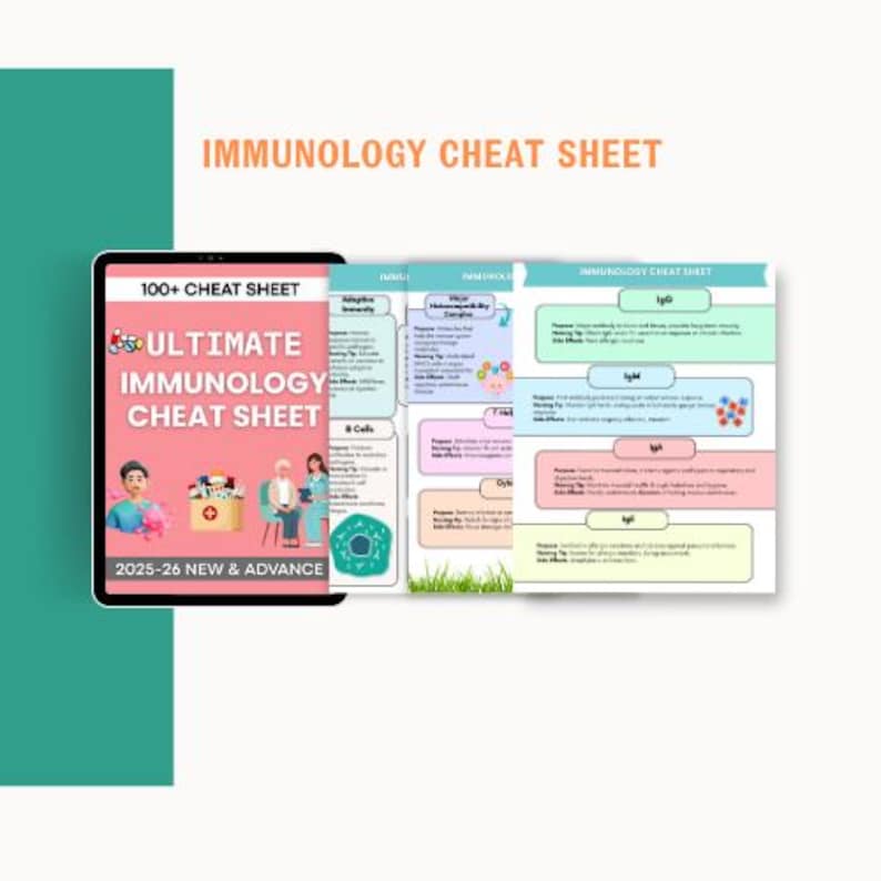 Immunology Cheat Sheet 2025–26 | Nursing & Medical Study Guide | Immune ...