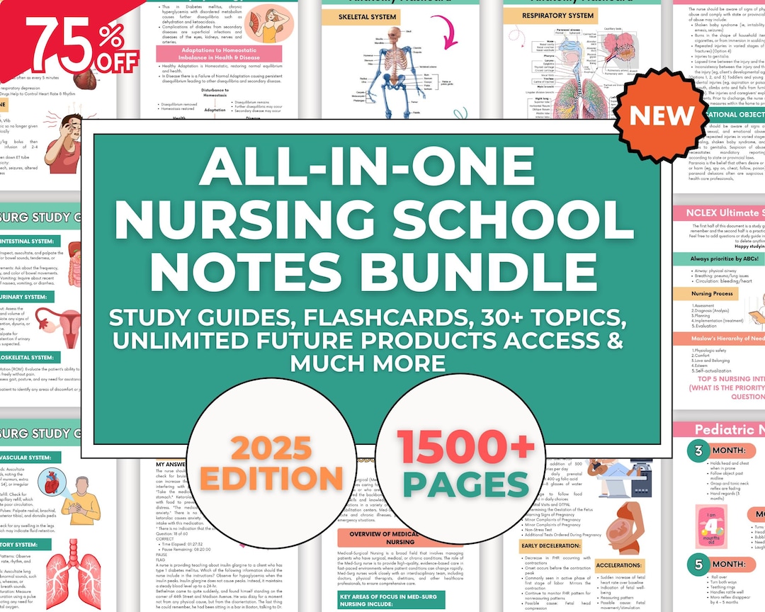 Nursing School Notes Bundle: 1500+ Pages, Study Guides (digital ...