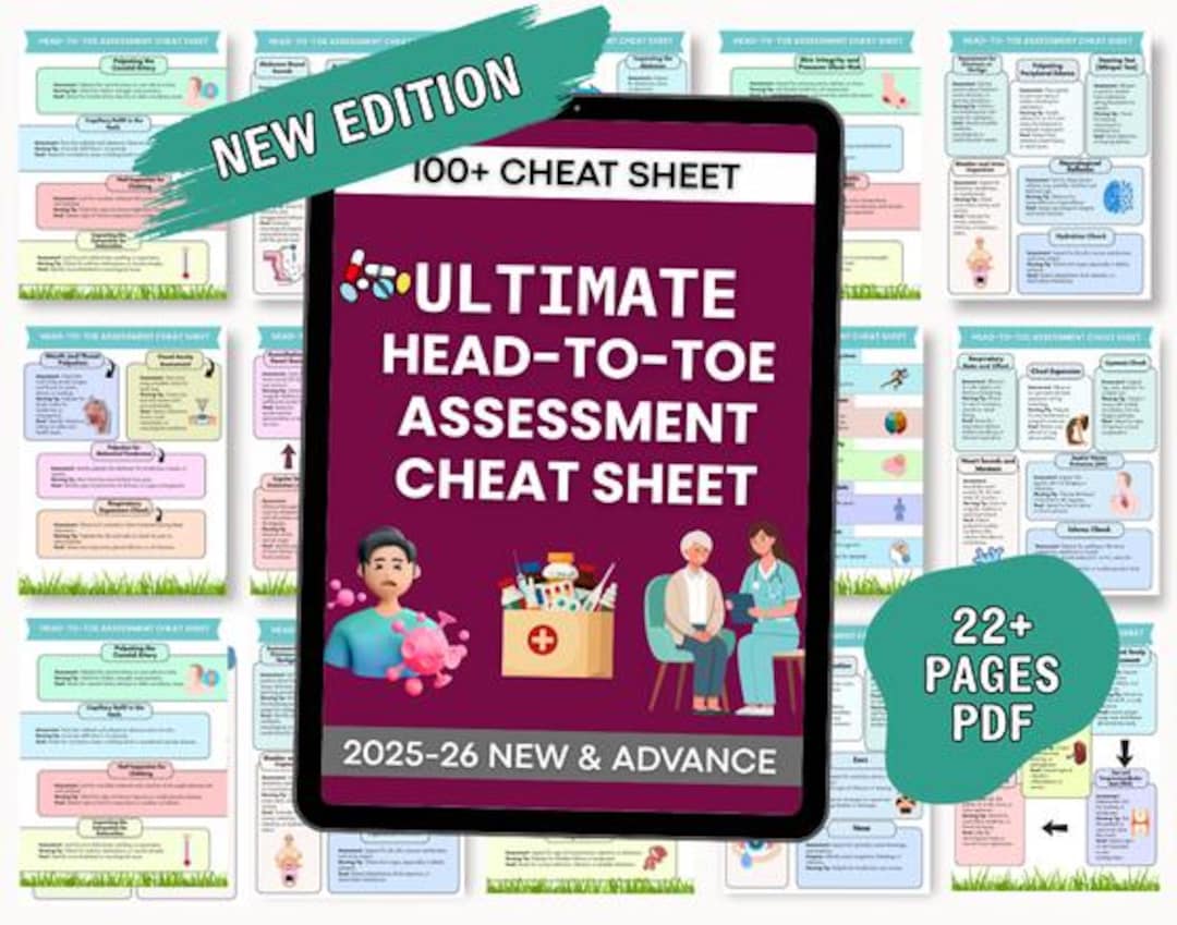 Head-to-toe Assessment Cheat Sheet | Nursing Physical Exam Guide | 100 ...