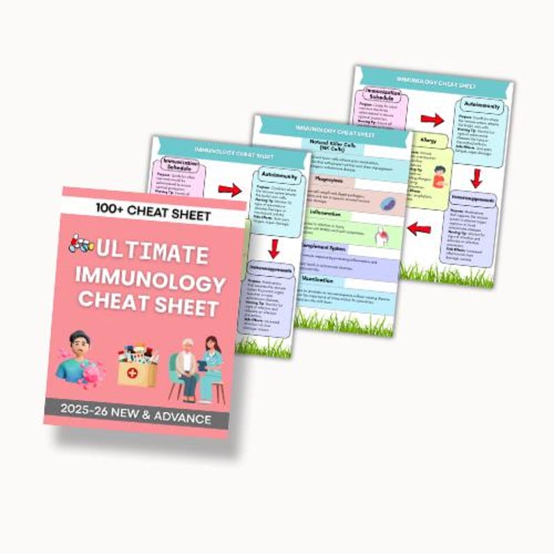 Immunology Cheat Sheet 2025–26 | Nursing & Medical Study Guide | Immune ...