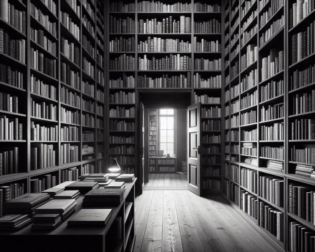 Book Library, Wall Art, Minimalism, Gift, Monochrome Photography, Book ...