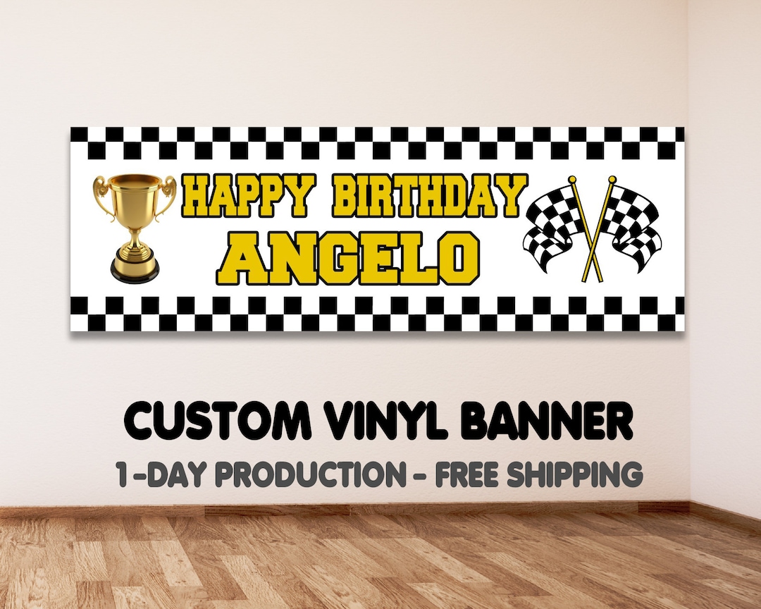 Checkered Flag Birthday Banner, Race Car Birthday Banner, Any Name ...