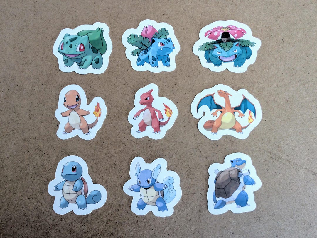 Pokemon Gen 1 Starter Stickers Set, Kanto Pixel Pokemon Sticker, Laptop ...