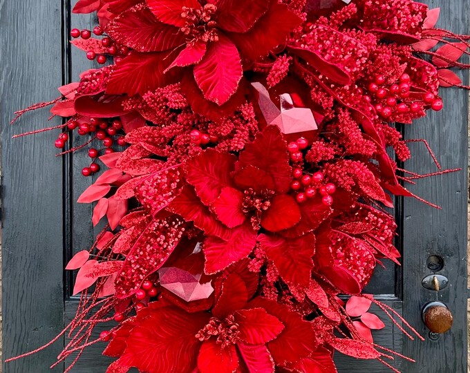 Elegant Red Poinsettia and Jewels Christmas Swag | Handmade Holiday ...