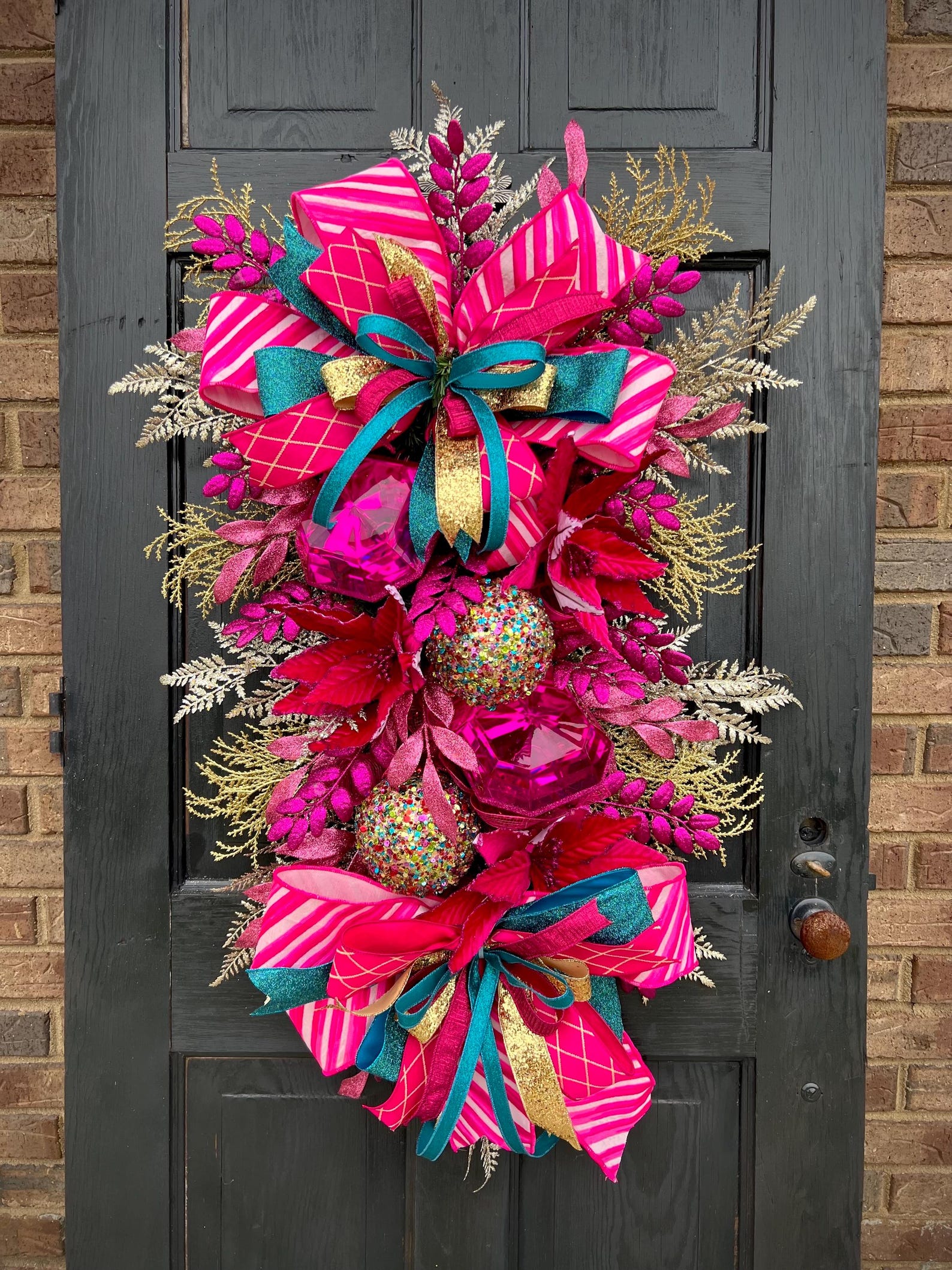 Vibrant Jewel-toned Holiday Swag | Glamorous Christmas Door Decor ...