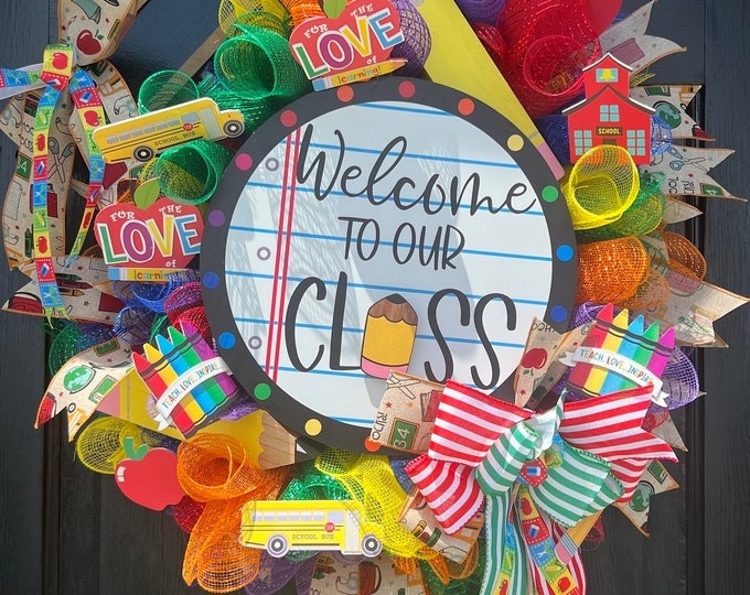 Colorful welcome to Our Class Teacher Wreath Perfect for Classroom ...