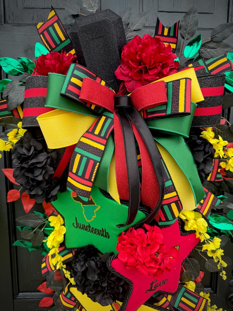 Juneteenth Wreath: Afrocentric Red Black Green Swag, Freedom Day Decor ...