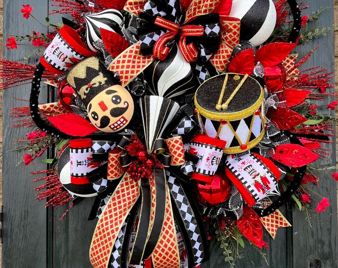 Handmade Nutcracker Christmas Wreath | Festive Nutcracker & Drum ...