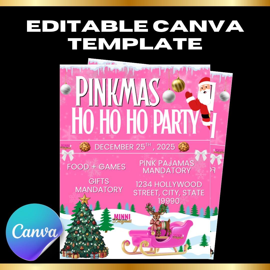 Pinkmas Christmas Party Invitation • Pink Holiday Canva Template ...