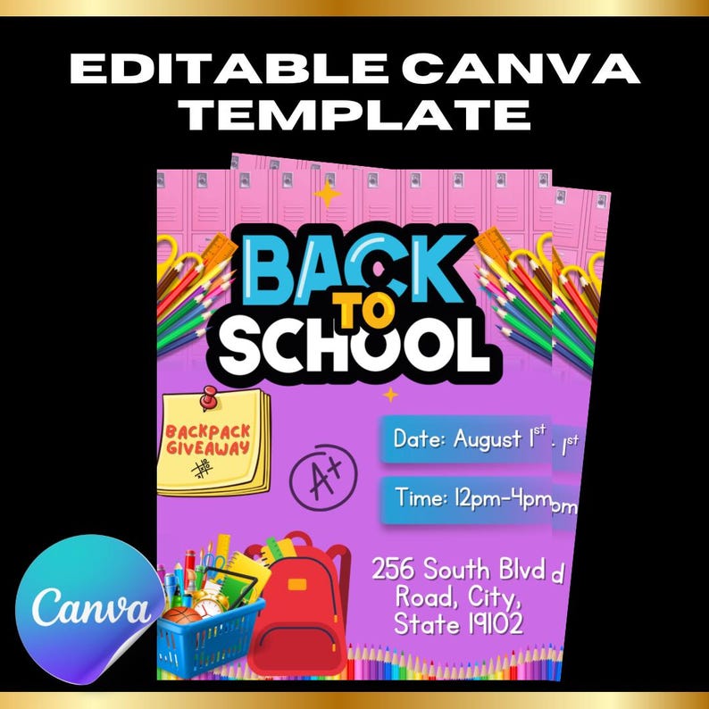 Back to School Flyer Editable Template | Backpack Giveaway Event Flyer ...