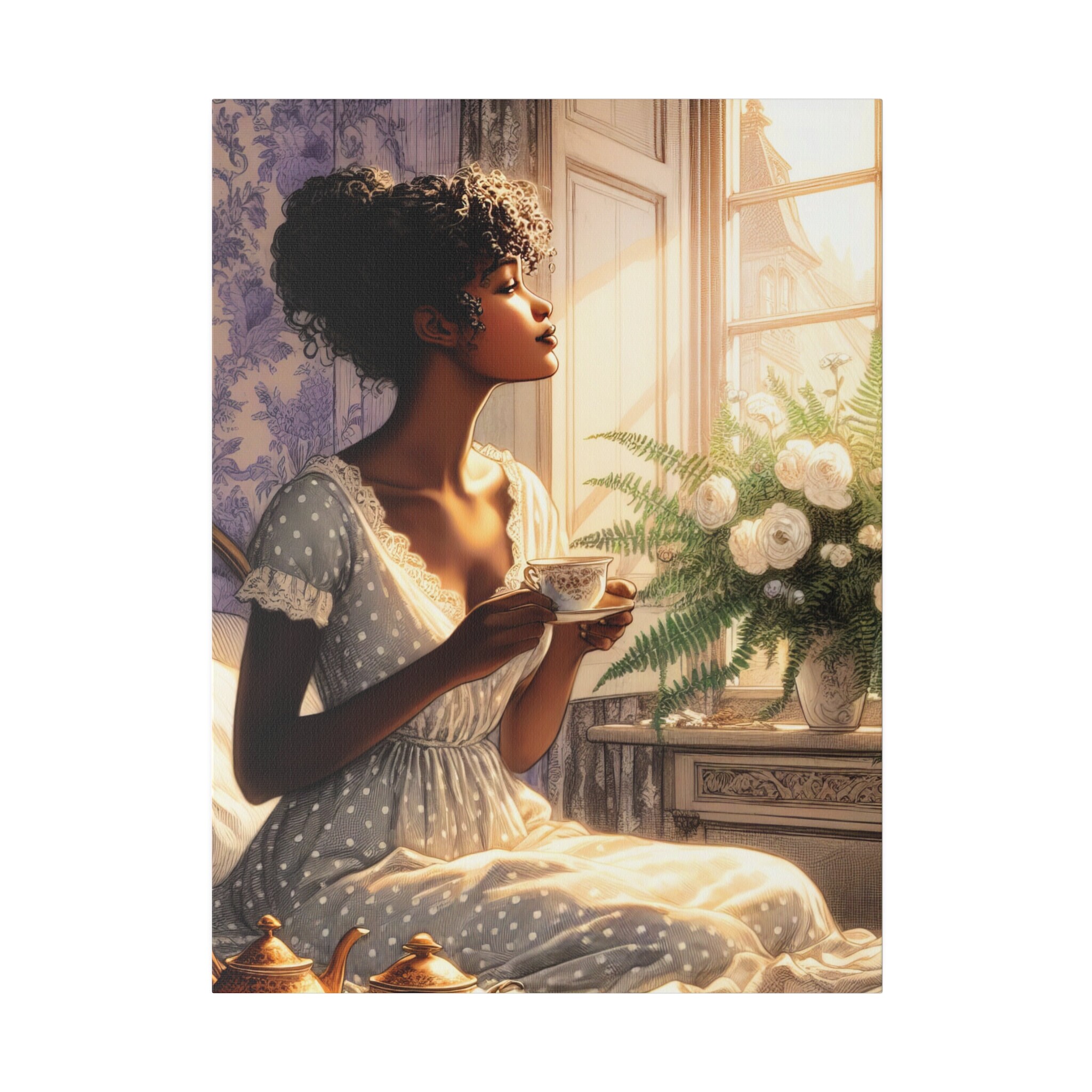 Tea and Lilac Toile With Fern Wall Art Print/ Matte Canvas, Stretched ...