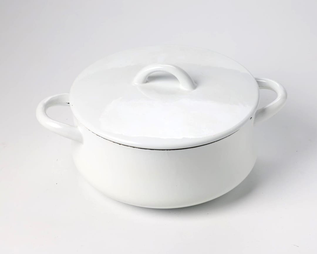 Vintage Dansk Kobenstyle White Enamel Lidded Pot, Made in France, Mid ...