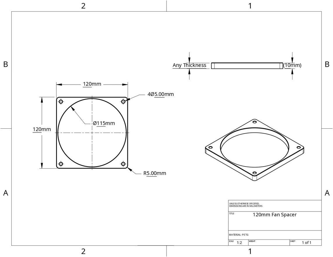40, 60, 80, 92, 120, 140mm Gray HIGH FLOW Fan Spacer 2.5mm-40mm ...