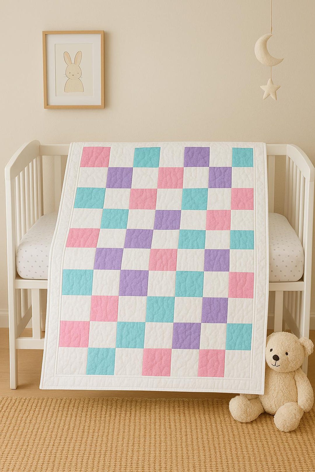 Easy Checkerboard Quilt Pattern: Pink Aqua Purple Patchwork (PDF ...