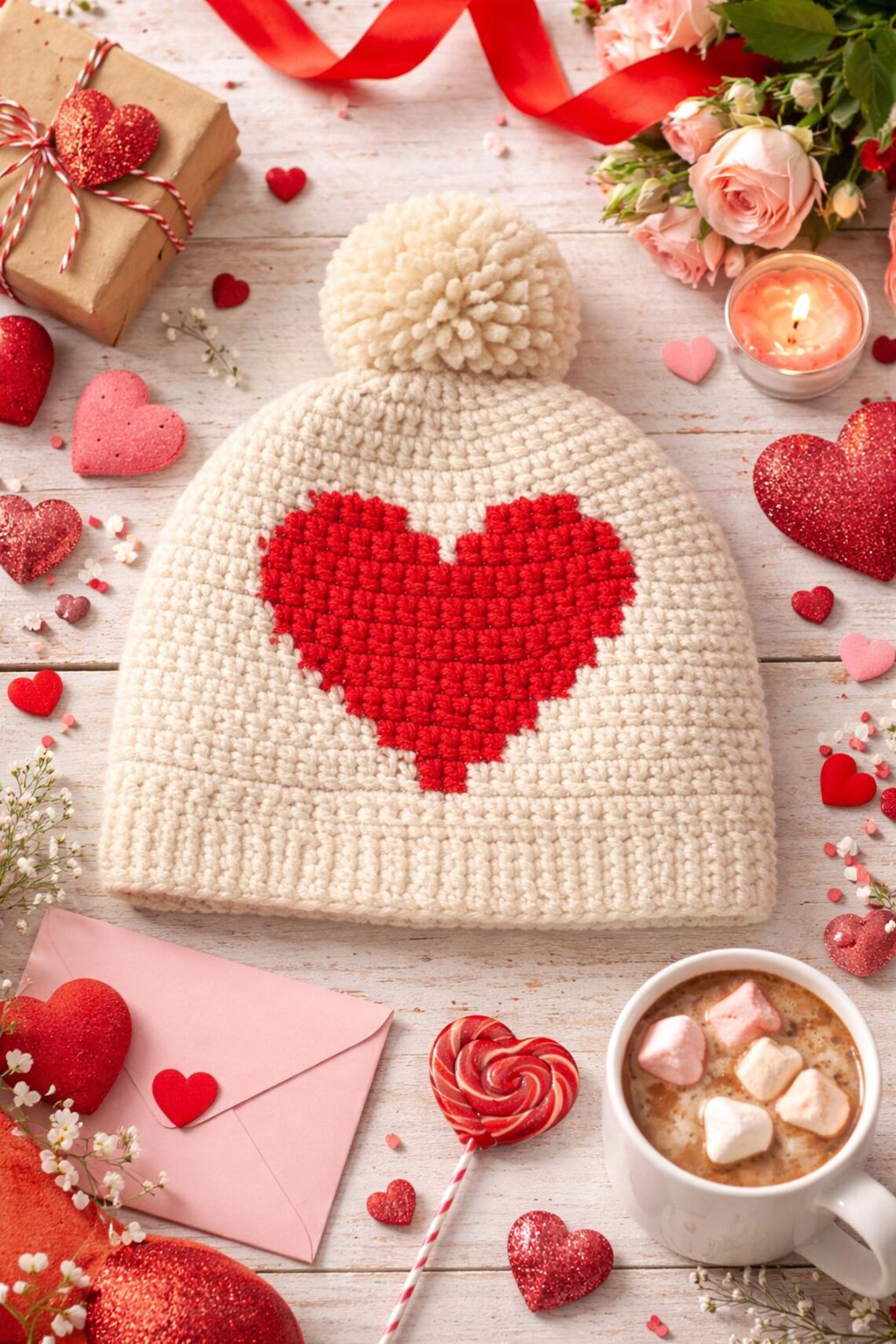 Heart Hat and Scarf Crochet Pattern | Matching Beanie Set, Mom and Me ...