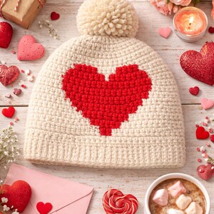 Heart Hat and Scarf Crochet Pattern | Matching Beanie Set, Mom and Me ...