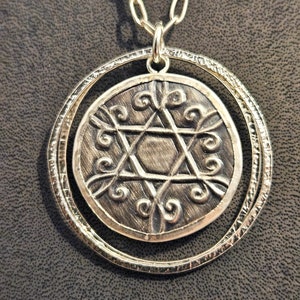 Large Star of David Adorn Pendant, Hand Engraved Magen David Medallion ...