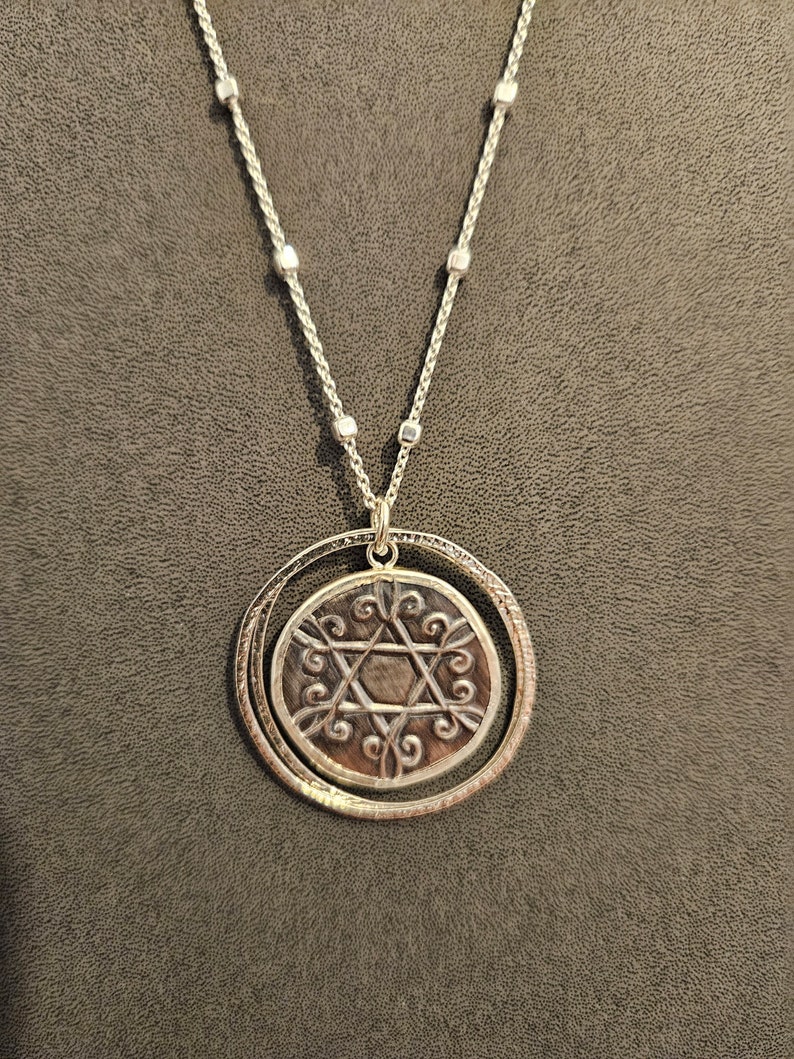 Large Star of David Adorn Pendant, Hand Engraved Magen David Medallion ...