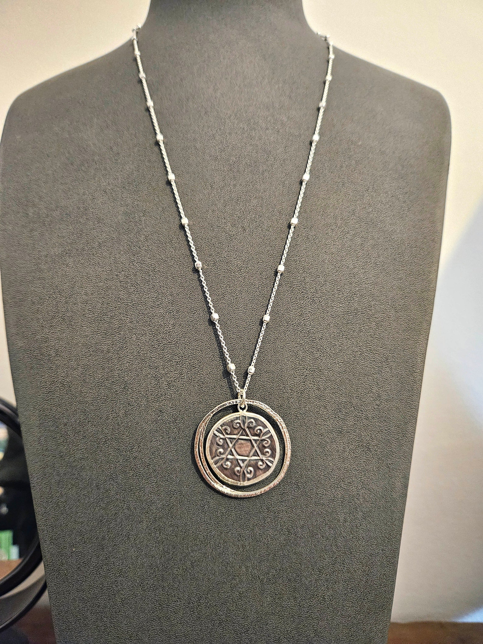 Large Star of David Adorn Pendant, Hand Engraved Magen David Medallion ...