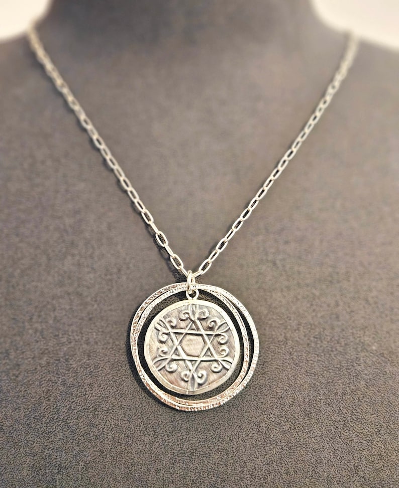 Large Star of David Adorn Pendant, Hand Engraved Magen David Medallion ...
