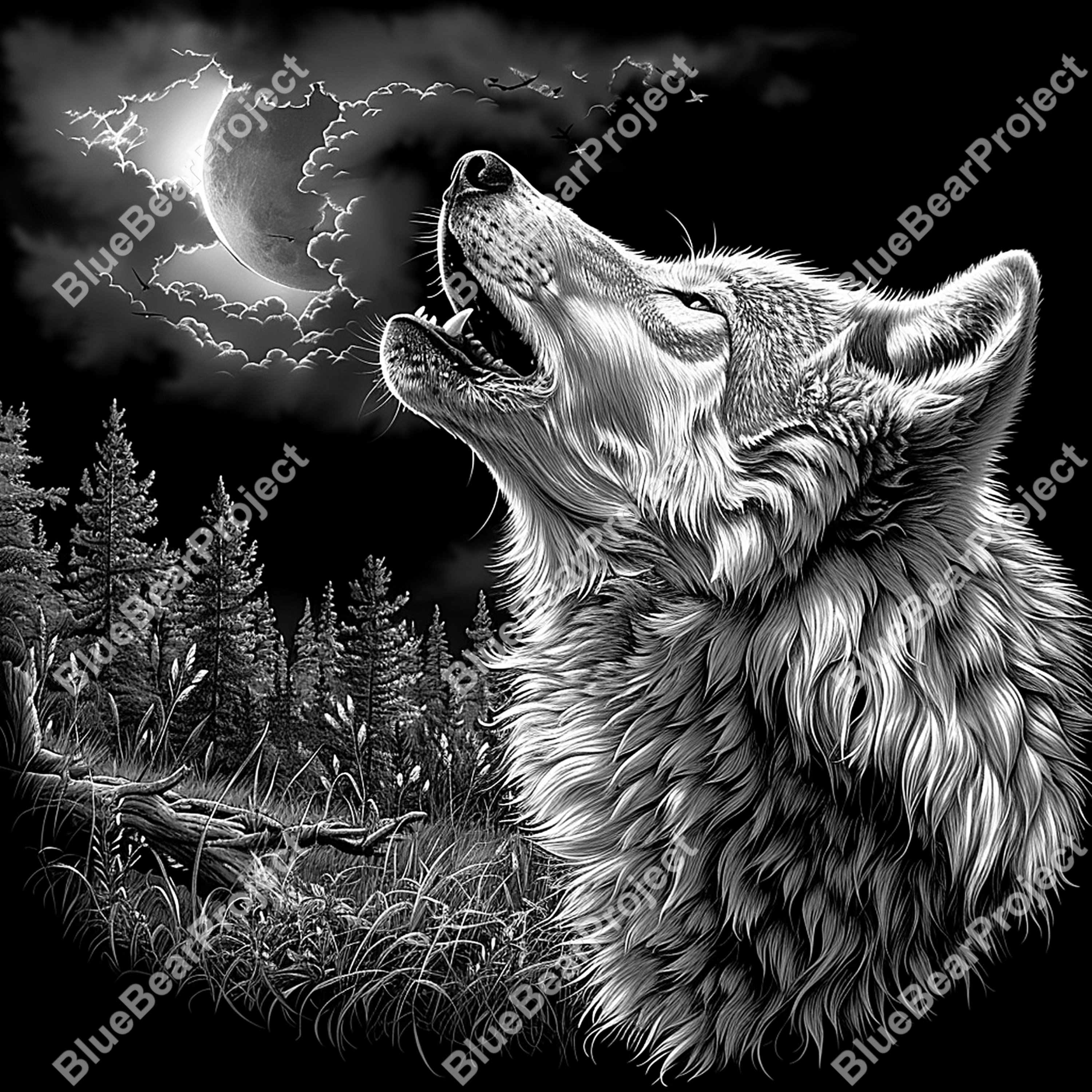 Howling Wolf PNG, Digital File, Laser Engrave File, Slate Coaster ...