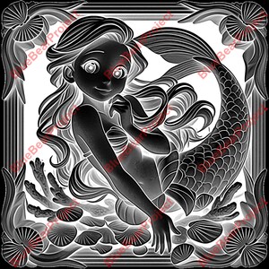 Cute Baby Mermaid PNG, Laser Engrave Burn PNG File Ready for Engraving ...
