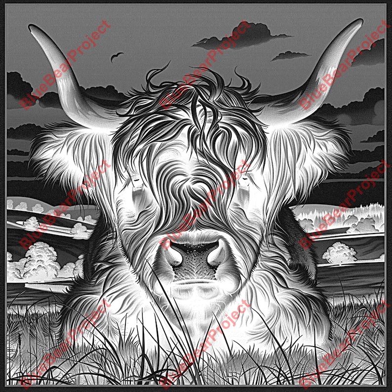Highland Cow PNG, Laser Engrave Burn PNG, Ready for Engraving on Wood ...