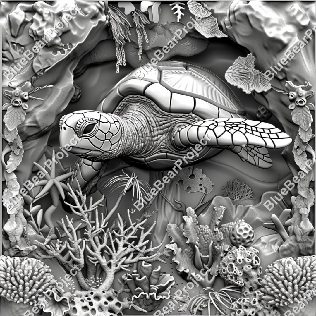 Sea Turtle & Coral Reef | Laser Engrave Burn PNG | PNG File Ready for ...