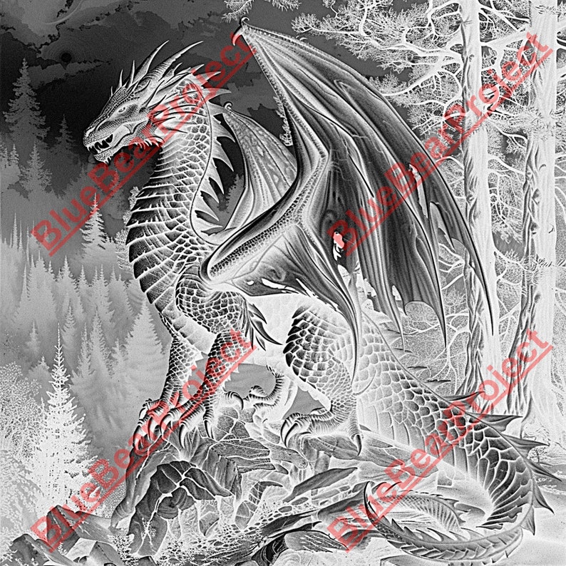 Dragon Art, Laser Engrave, Burn PNG, File Ready for Engraving on Wood ...