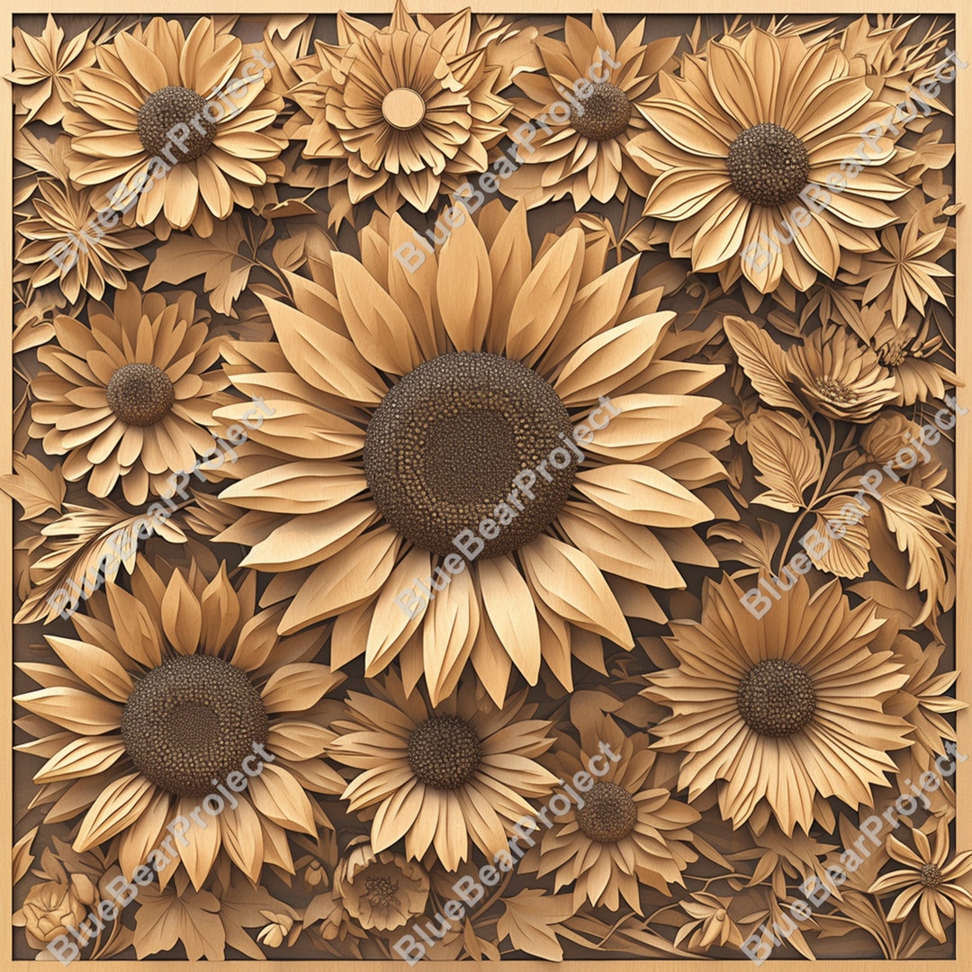Sunflowers in a Frame PNG, Laser Engrave, Burn PNG, Digital File Ready ...