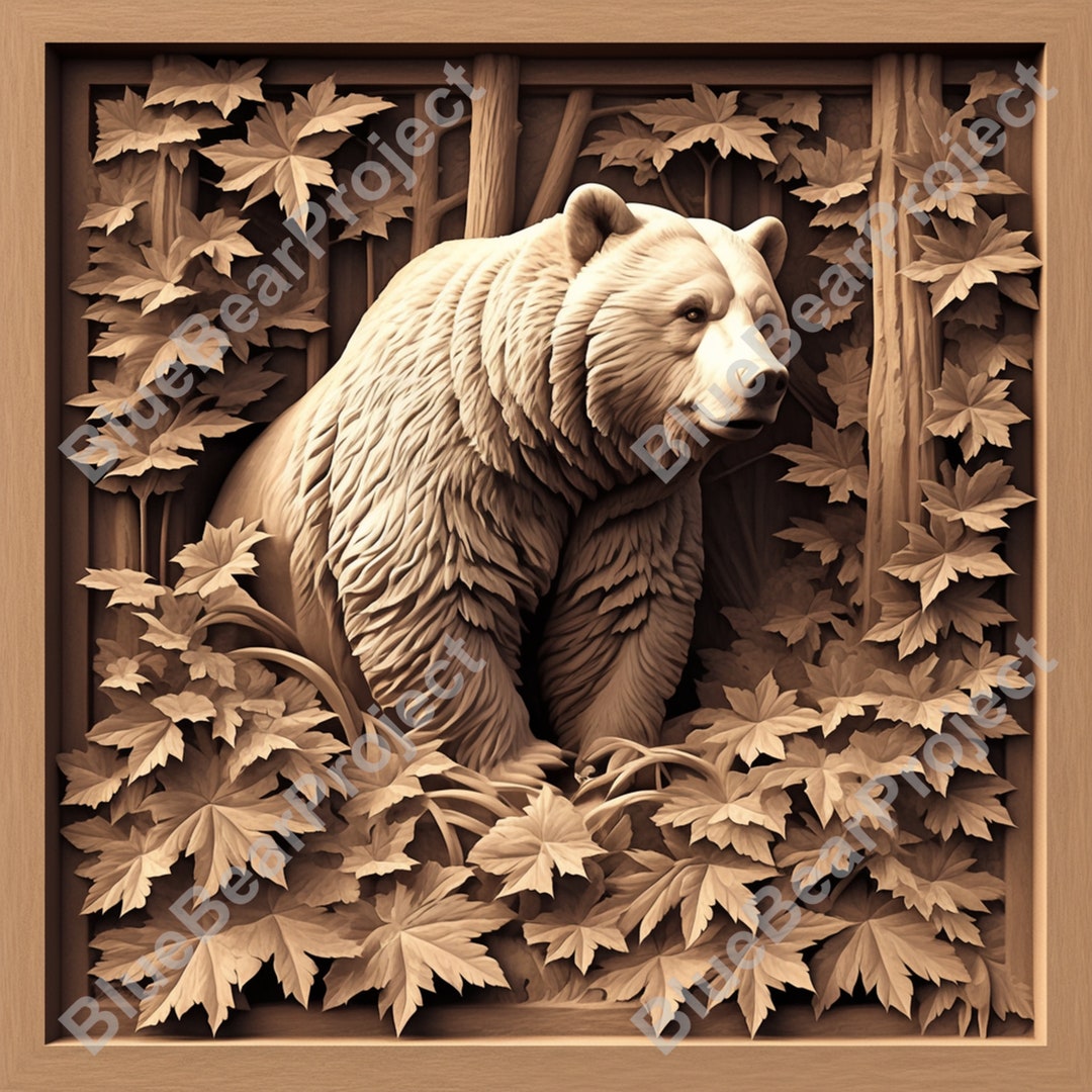 Grizzly Bear Laser Engrave File, Wildlife Animal PNG for Wood and Slate ...