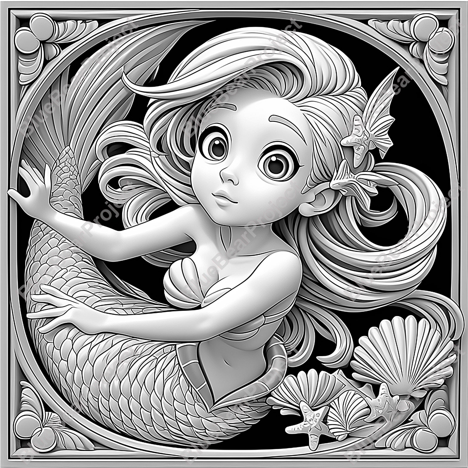 Cute Baby Mermaid PNG, Laser Engrave Burn PNG File Ready for Engraving ...