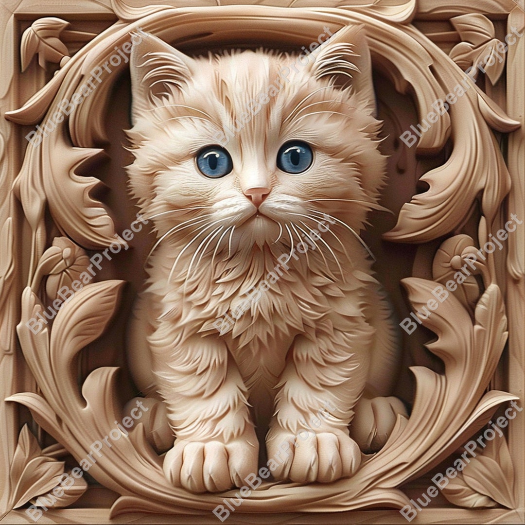 Cute Cat, Laser Engrave, Burn PNG, File Ready for Engraving on Wood and ...