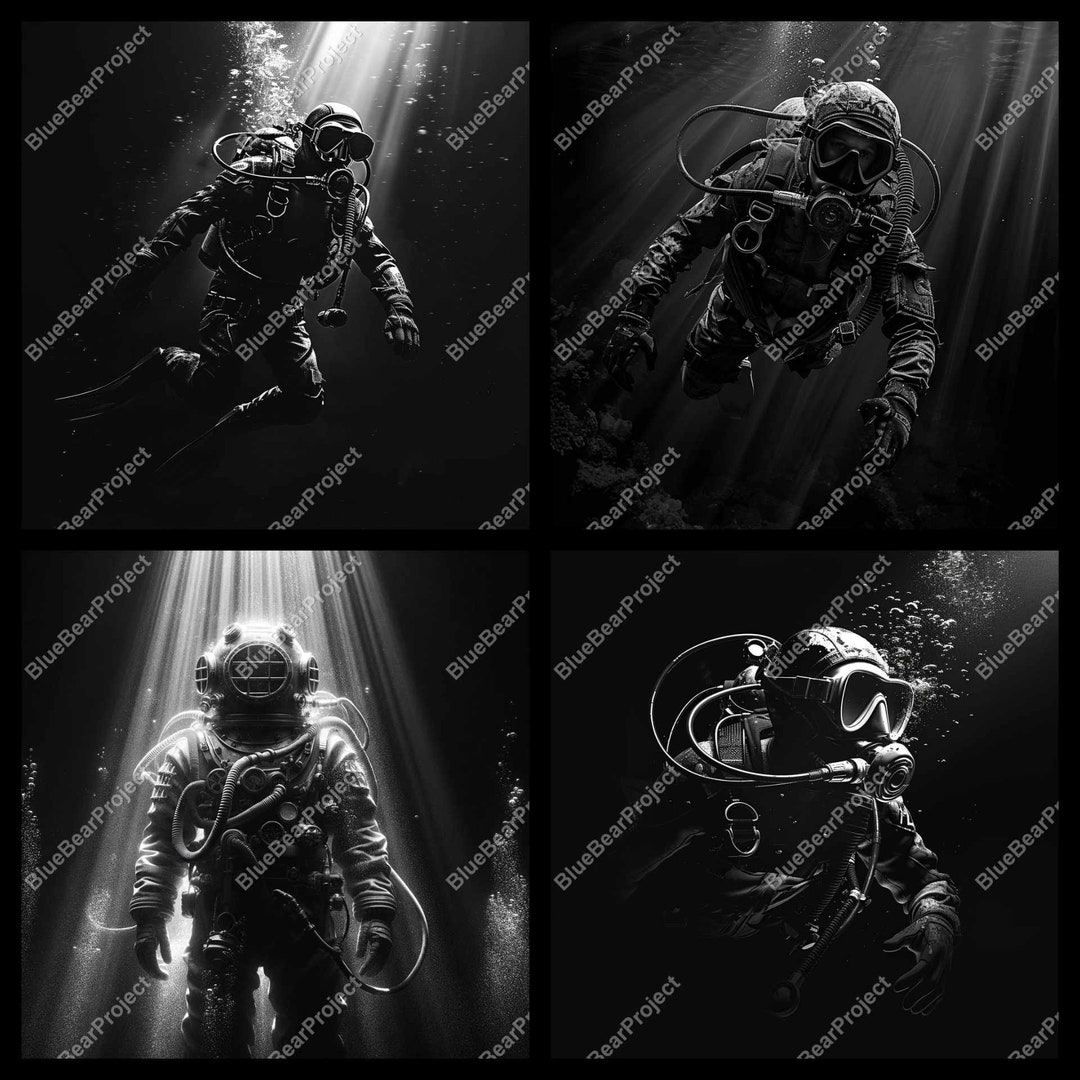 Scuba Diver PNG 4 Pack, Laser Engrave File, Slate Coaster, 4x PNG for ...