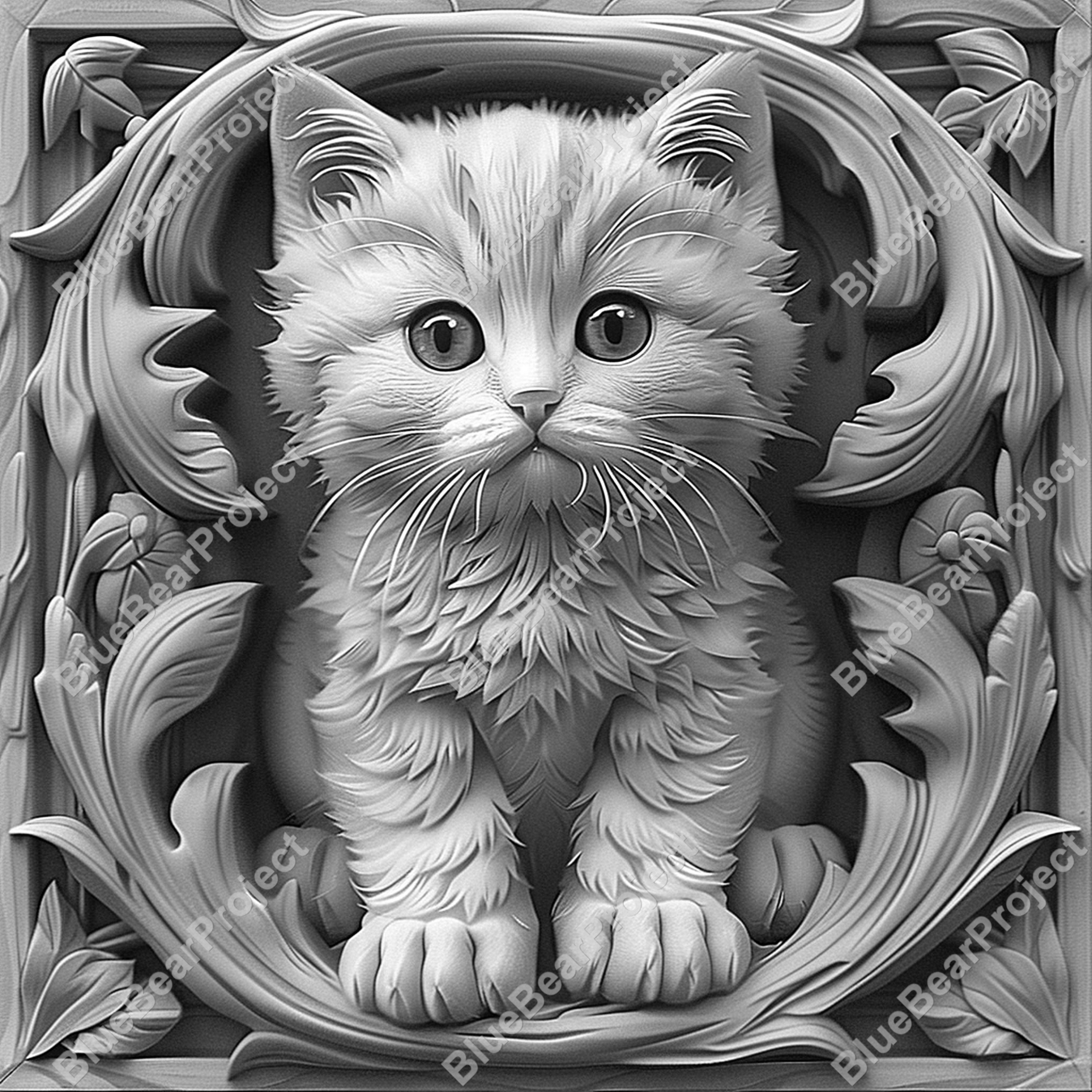 Cute Cat, Laser Engrave, Burn PNG, File Ready for Engraving on Wood and ...