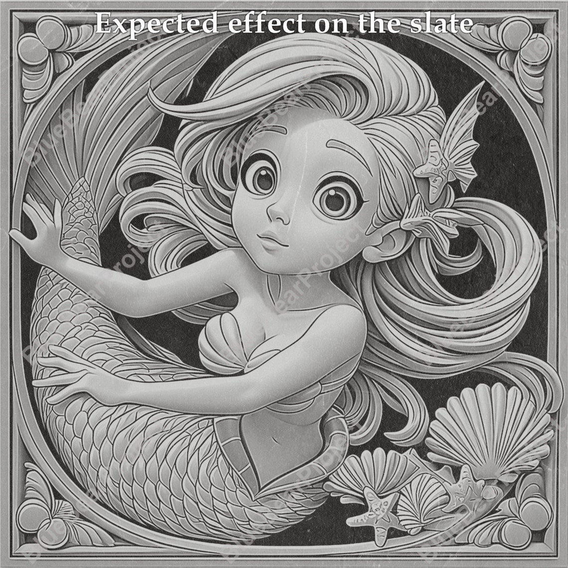 Cute Baby Mermaid PNG, Laser Engrave Burn PNG File Ready for Engraving ...