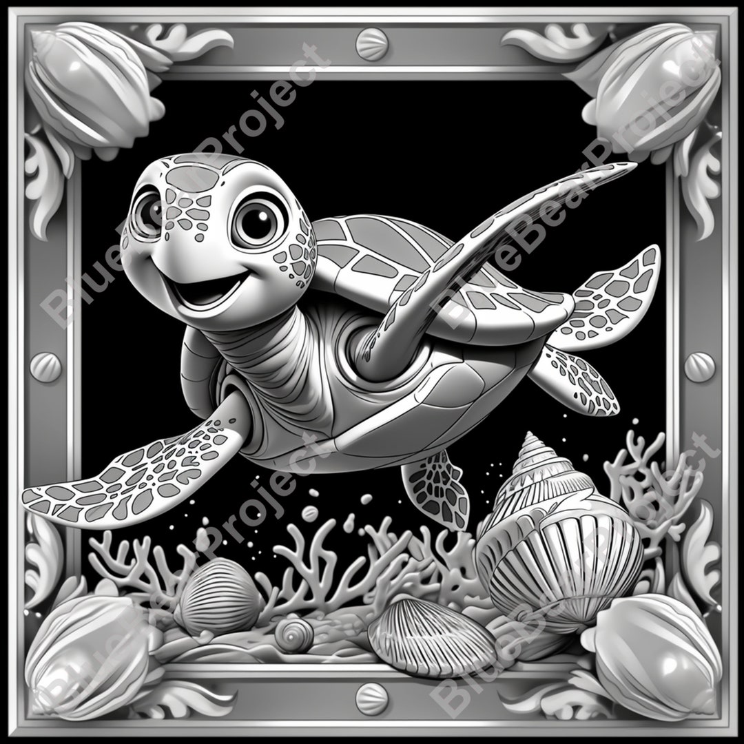 Cute Baby Sea Turtle & Coral Reef, Laser Engrave Burn PNG File Ready ...