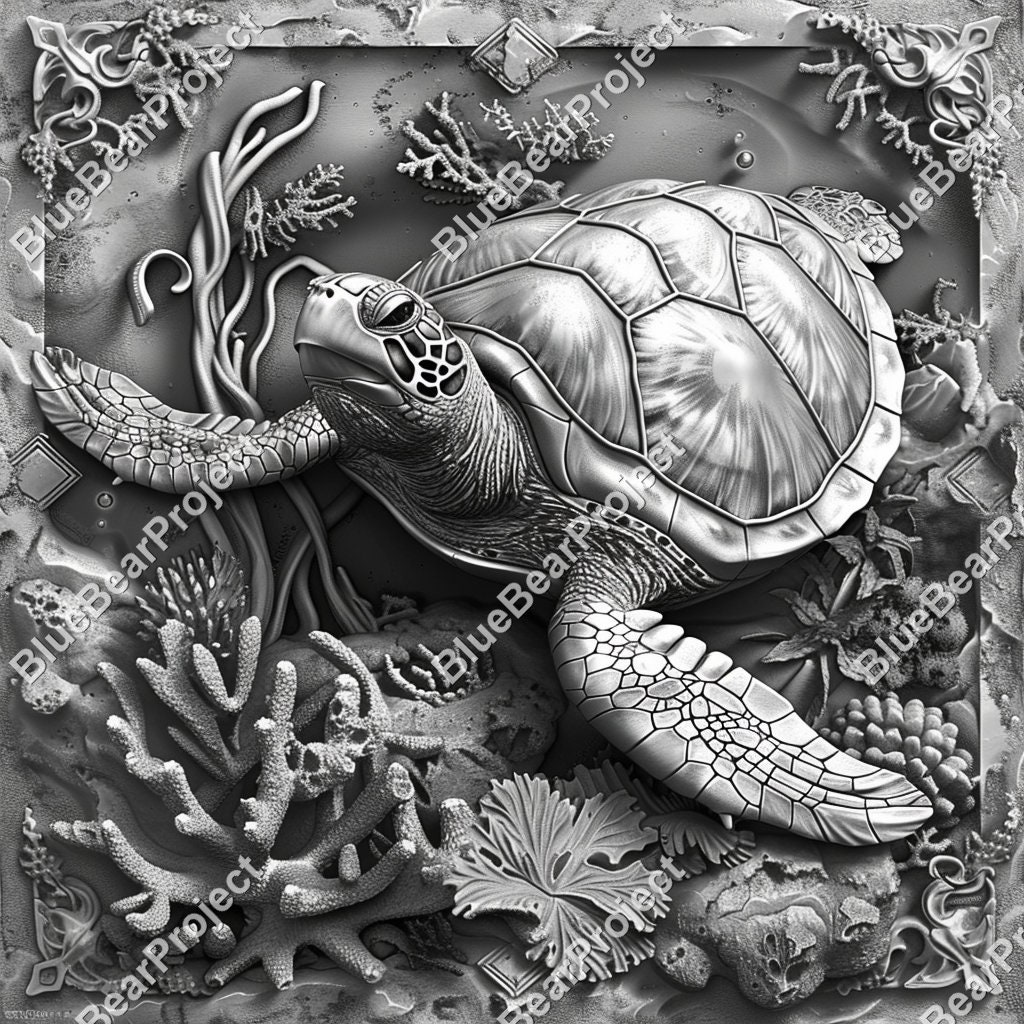 Sea Turtle & Coral Reef Laser Engrave Burn PNG PNG File Ready for ...