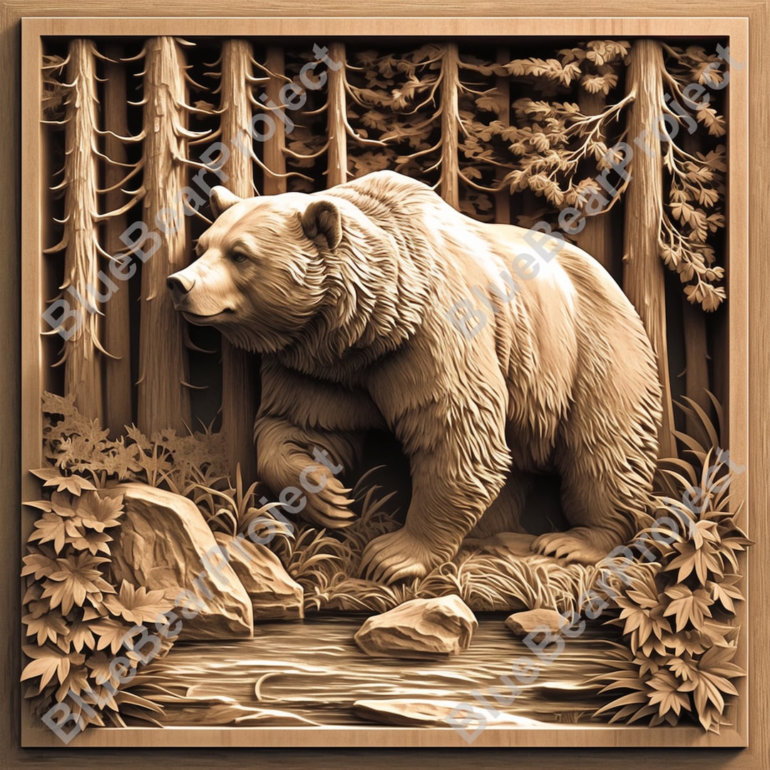 Grizzly Bear Laser Engrave File, Wildlife Animal PNG for Wood and Slate ...