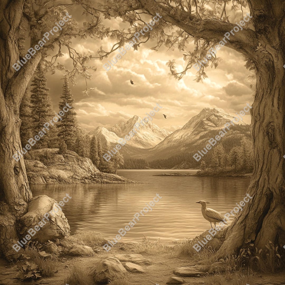 Mountain Lake Scenery, Laser Engrave, Burn PNG, File Ready for ...