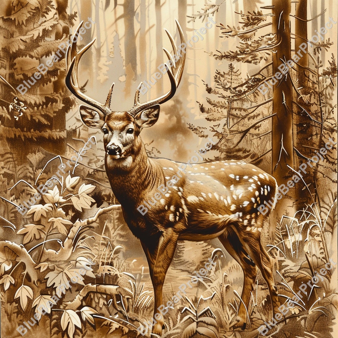 Deer in the Forest, Mule, White Tail, Stag, Laser Engrave, Burn PNG ...
