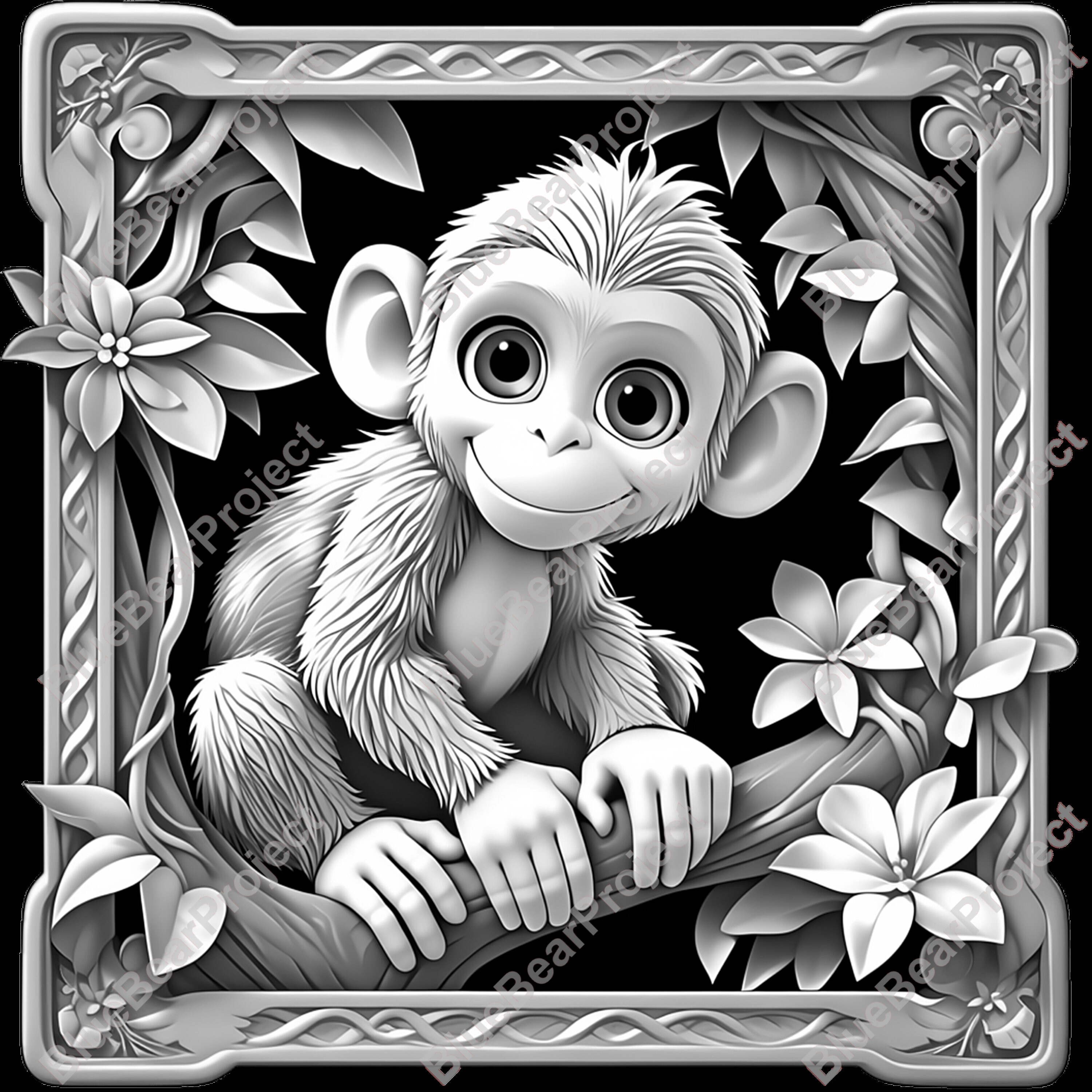 Cute Baby Monkey PNG, Digital File, Laser Engrave PNG File for Laser Engraving on Slate and Wood ...