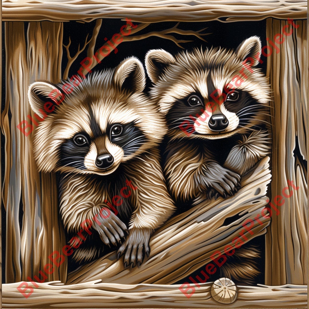 Raccoon Family, Laser Engrave, Burn PNG, File Ready for Engraving on ...