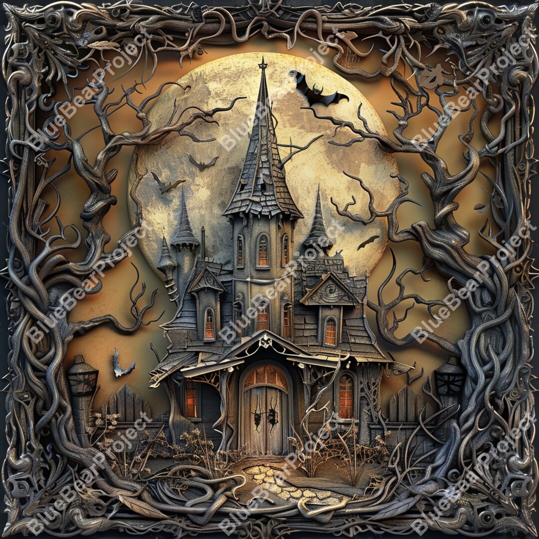 Haunted House PNG, Laser Engrave, Burn PNG, File Ready for Engraving on ...