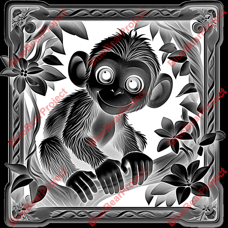 Cute Baby Monkey PNG, Digital File, Laser Engrave PNG File for Laser ...